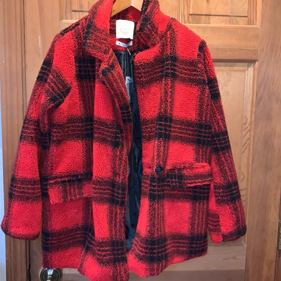 Stoosh | Jackets & Coats | Nwt Stoosh Redblack Plaid Blanket Coat Sz M | Poshmark